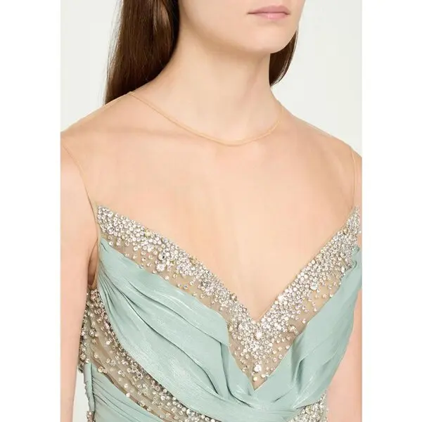 Costarellos Branka Embellished Crisscross Lurex Georgette Illusion Gown
