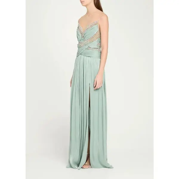 Costarellos Branka Embellished Crisscross Lurex Georgette Illusion Gown