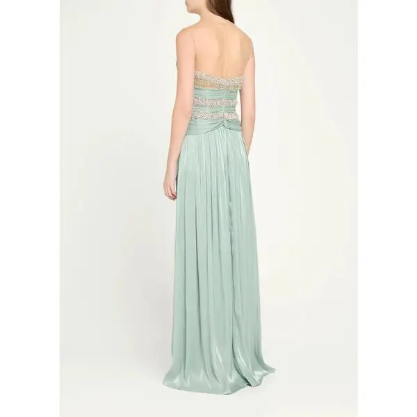 Costarellos Branka Embellished Crisscross Lurex Georgette Illusion Gown