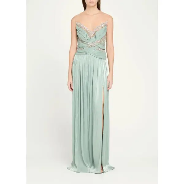 Costarellos Branka Embellished Crisscross Lurex Georgette Illusion Gown