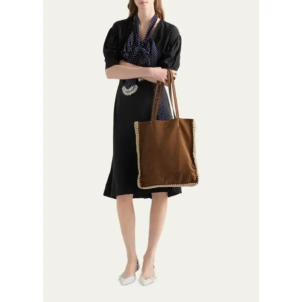 Prada Crochet-trim Suede Tote Bag