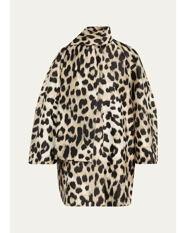 Givenchy Leopard Jacquard Short Cocoon Coat With Scarf
