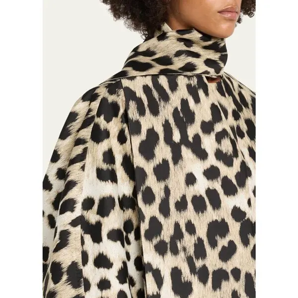 Givenchy Leopard Jacquard Short Cocoon Coat With Scarf