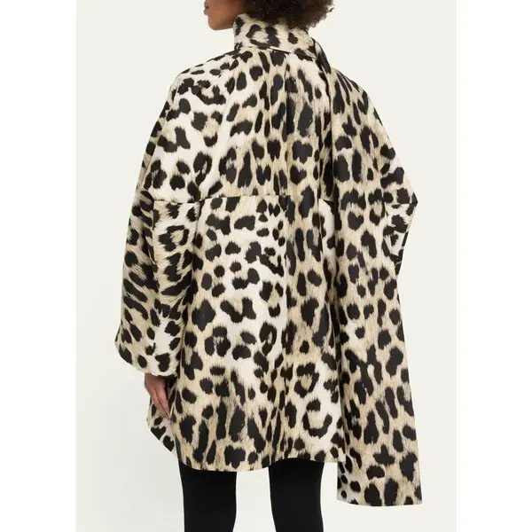 Givenchy Leopard Jacquard Short Cocoon Coat With Scarf