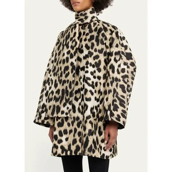 Givenchy Leopard Jacquard Short Cocoon Coat With Scarf