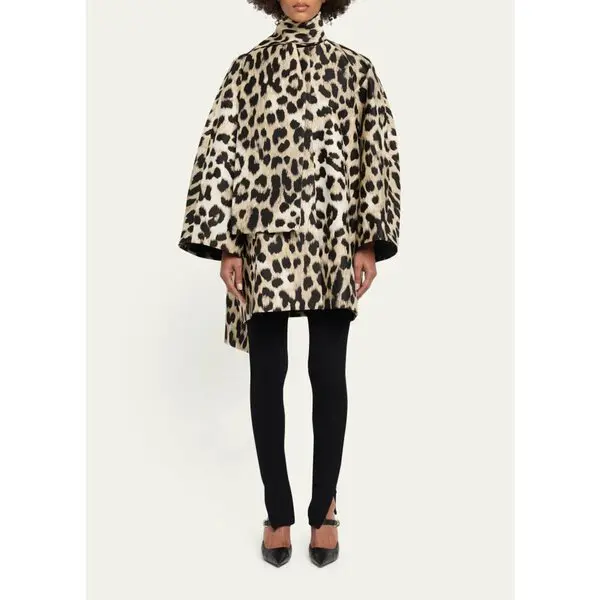 Givenchy Leopard Jacquard Short Cocoon Coat With Scarf