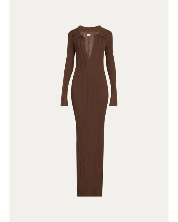 AEXAE Rib-knit Collared Maxi Dress