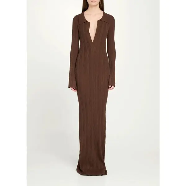 AEXAE Rib-knit Collared Maxi Dress
