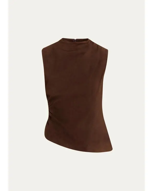 AEXAE Mock-neck Sleeveless Suede Top - Espresso