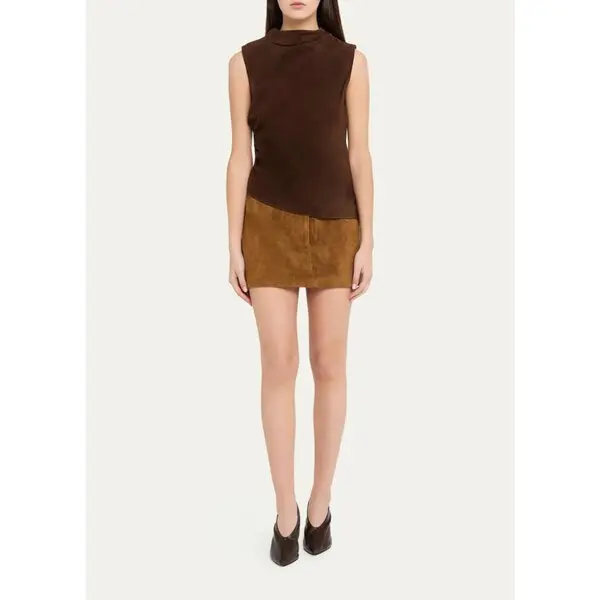 AEXAE Mock-neck Sleeveless Suede Top