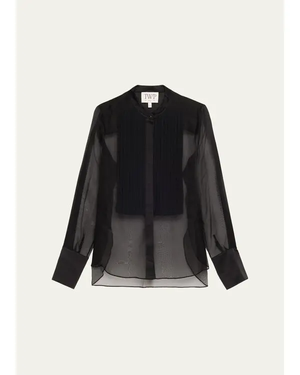 TWP Peyton Sheer Tuxedo Button-front Shirt