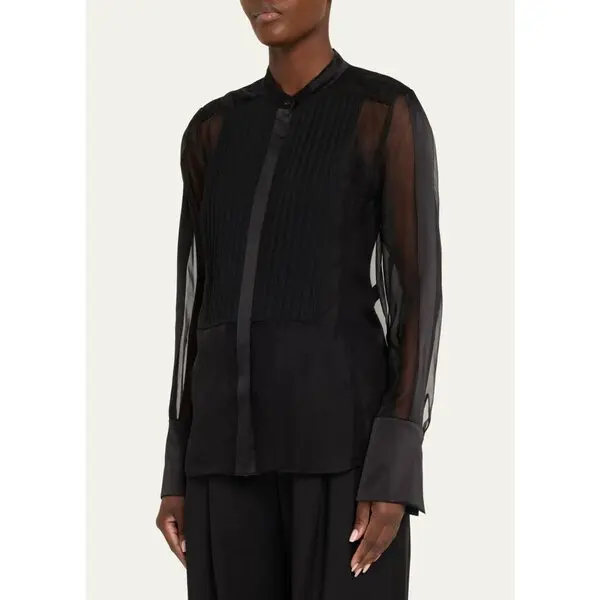 TWP Peyton Sheer Tuxedo Button-front Shirt