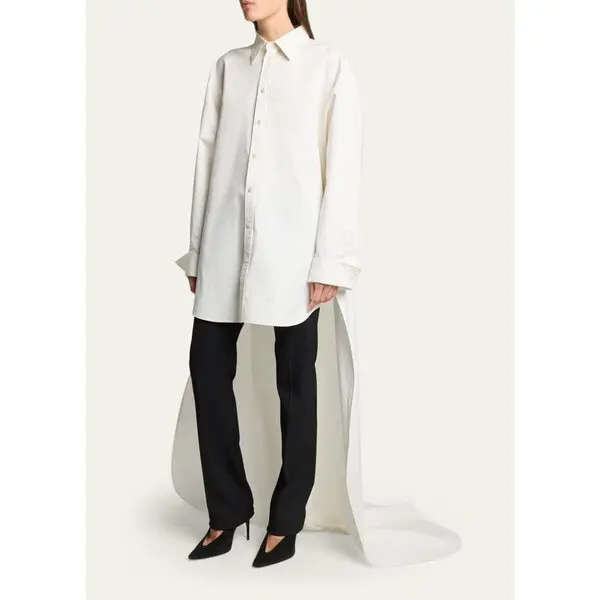 Balenciaga Organdi Cotton And Silk Poplin Button-down Train Shirt
