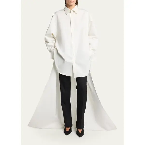 Balenciaga Organdi Cotton And Silk Poplin Button-down Train Shirt