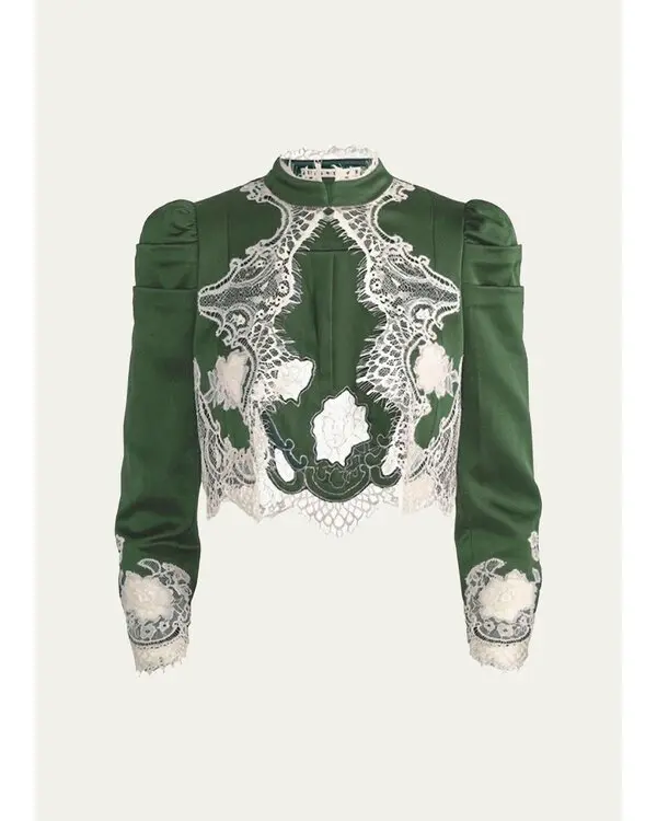 Alice + Olivia Thomasina Lace-trimmed Crop Jacket