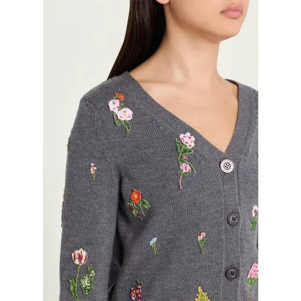Oscar De La Renta Embroidered Wool Mini V-neck Cardigan