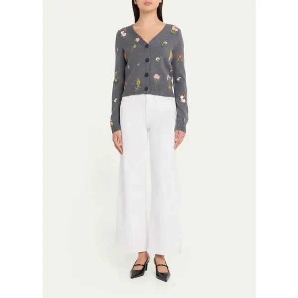 Oscar De La Renta Embroidered Wool Mini V-neck Cardigan