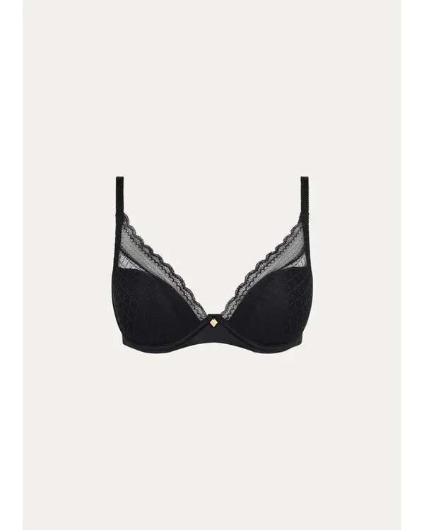 Chantelle Magique Minimize Lace-trim Satin Bra - Black