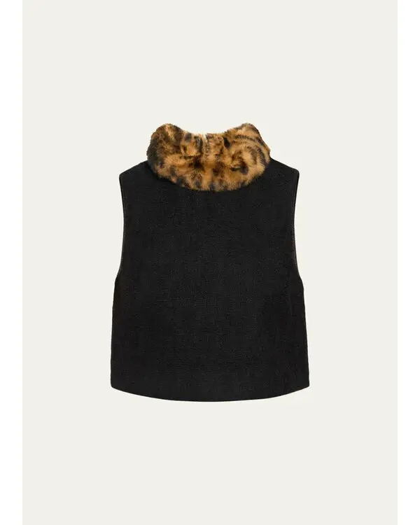 Cara Cara Gina Faux Fur-collar Tweed Boucle Top - Cloud Tweed