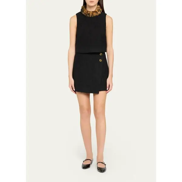 Cara Cara Gina Faux Fur-collar Tweed Boucle Top - Cloud Tweed