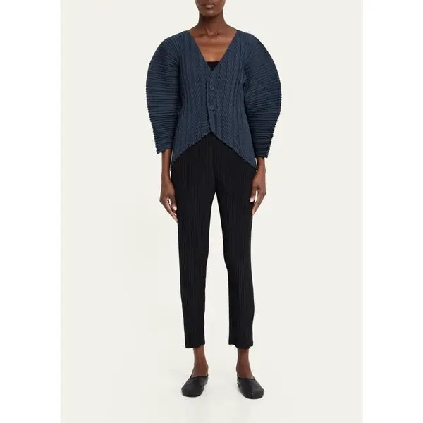 Issey Miyake Unfurling Pleats Sculptural V-neck Cardigan