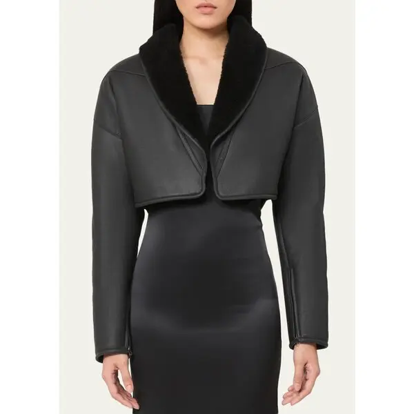 Max Mara Cropped Shawl-collar Shearling Jacket