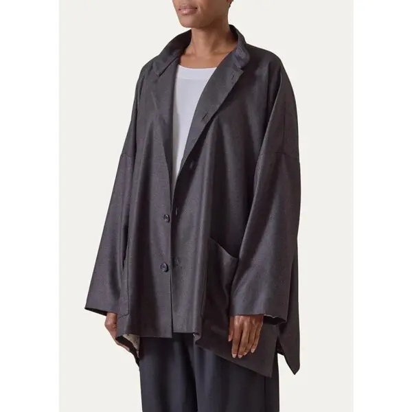 Eskandar Silk Cashmere Mandarin Jacket Long