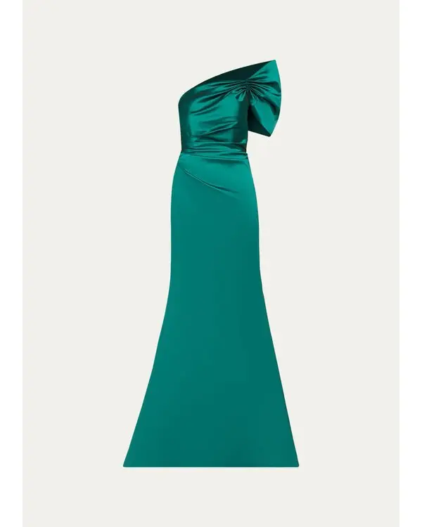 Rickie Freeman For Teri Jon One Shoulder Ruched Taffeta Gown