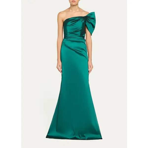 Rickie Freeman For Teri Jon One Shoulder Ruched Taffeta Gown