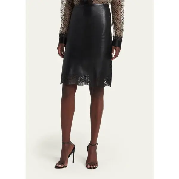 TOM FORD Lace Laser-cut Leather Skirt