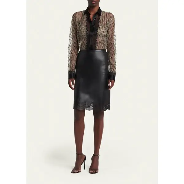 TOM FORD Lace Laser-cut Leather Skirt