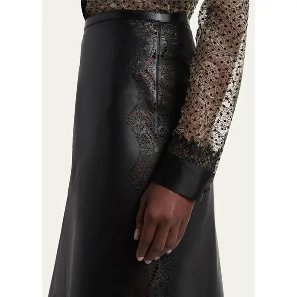 TOM FORD Lace Laser-cut Leather Skirt