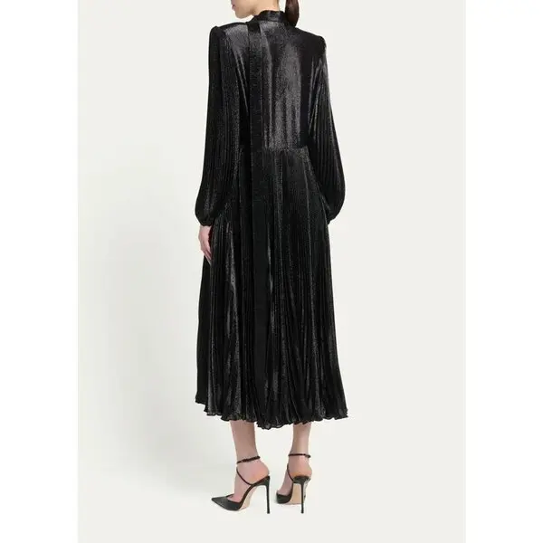 TOM FORD Soleil Metallic Silk Charmeuse Plisse Neck-tie Midi Dress