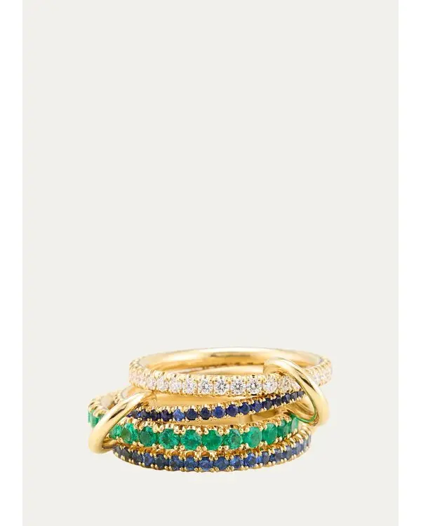 SPINELLI KILCOLLIN 18k Custom 4-band Ring With Diamonds, Emeralds, And Sapphires