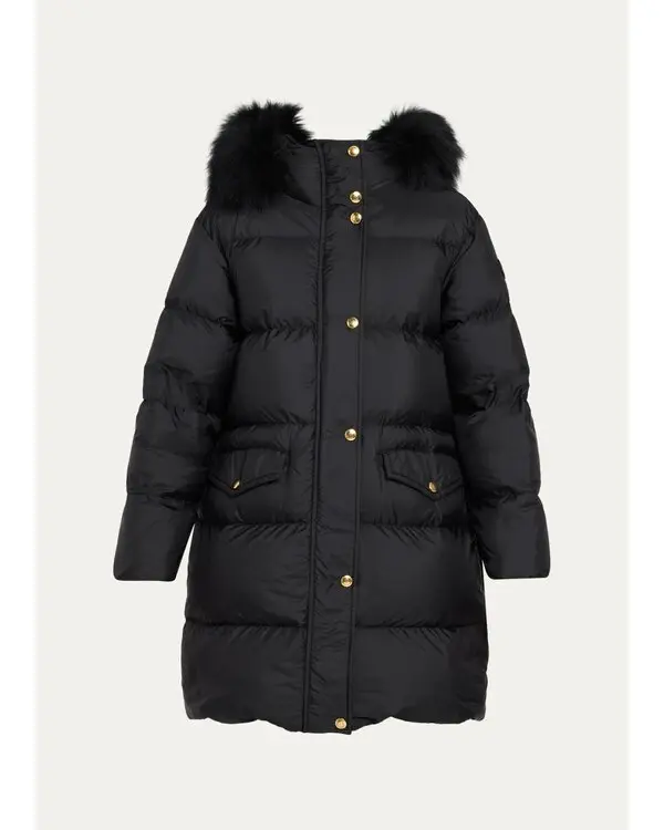 Moncler Aphroties Shearling Trimmed Hooded Long Down Parka