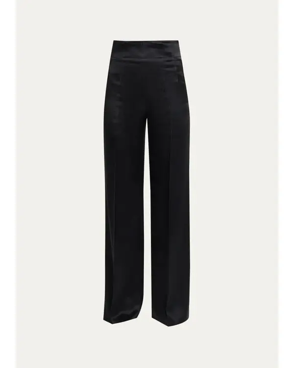 Akris High-rise Silk Satin Wide-leg Trousers