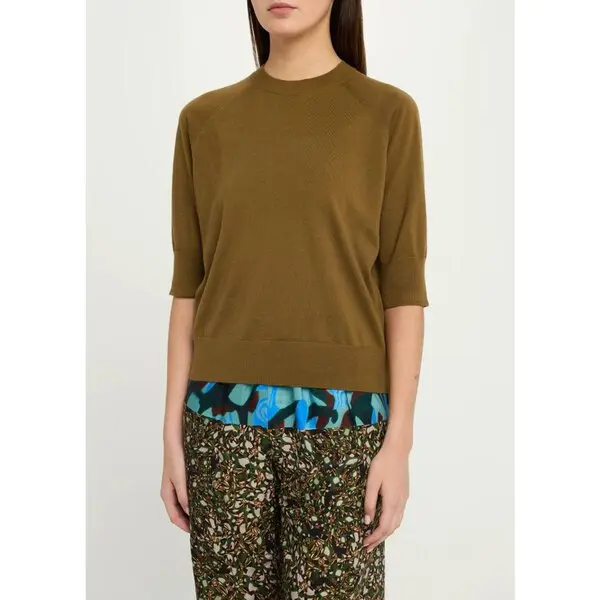 Dries Van Noten Tuan Merino Wool Short-sleeve Crewneck Sweater