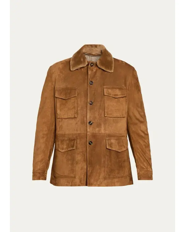 Cesare Attolini Faux-fur Collar Suede Jacket