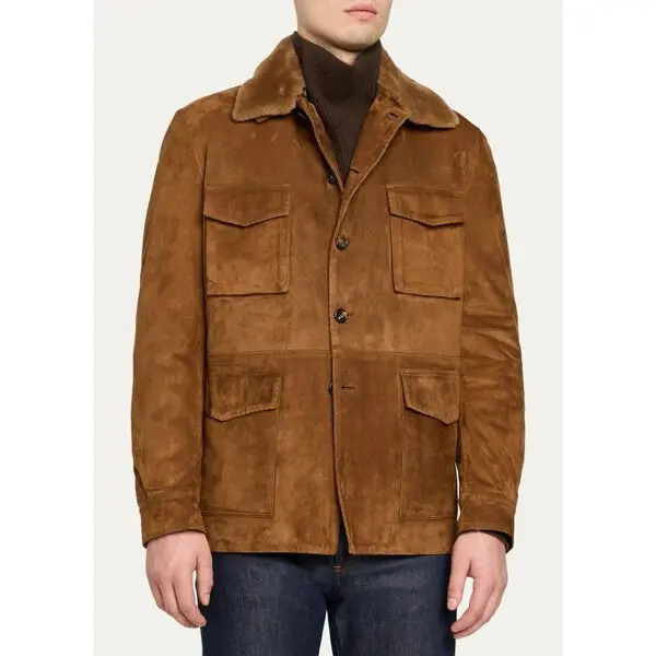 Cesare Attolini Faux-fur Collar Suede Jacket