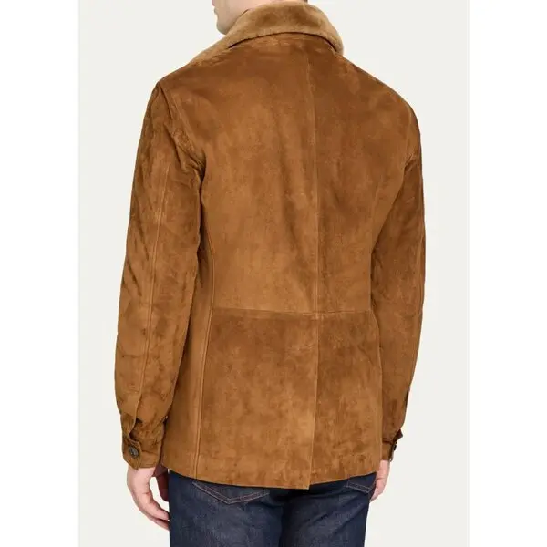 Cesare Attolini Faux-fur Collar Suede Jacket