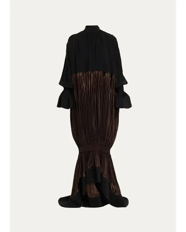 FERRAGAMO Plunging Fluid Lamé Balloon Mermaid Gown