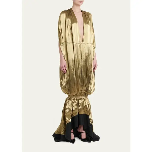 FERRAGAMO Plunging Fluid Lamé Balloon Mermaid Gown