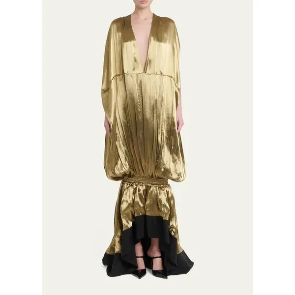 FERRAGAMO Plunging Fluid Lamé Balloon Mermaid Gown