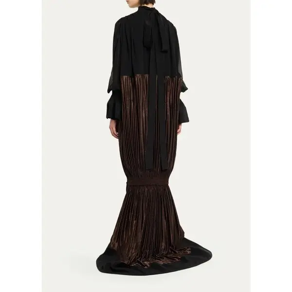 FERRAGAMO Plunging Fluid Lamé Balloon Mermaid Gown