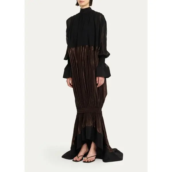 FERRAGAMO Plunging Fluid Lamé Balloon Mermaid Gown