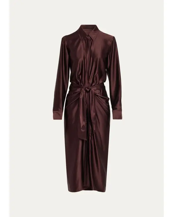 A.L.C. Mila Stretch Silk Midi Shirtdress - Marron