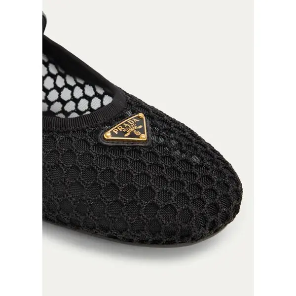 Prada Triangle Logo Mesh Mary Jane Ballerina Flats