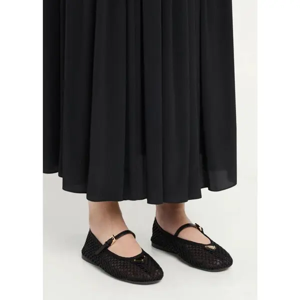 Prada Triangle Logo Mesh Mary Jane Ballerina Flats