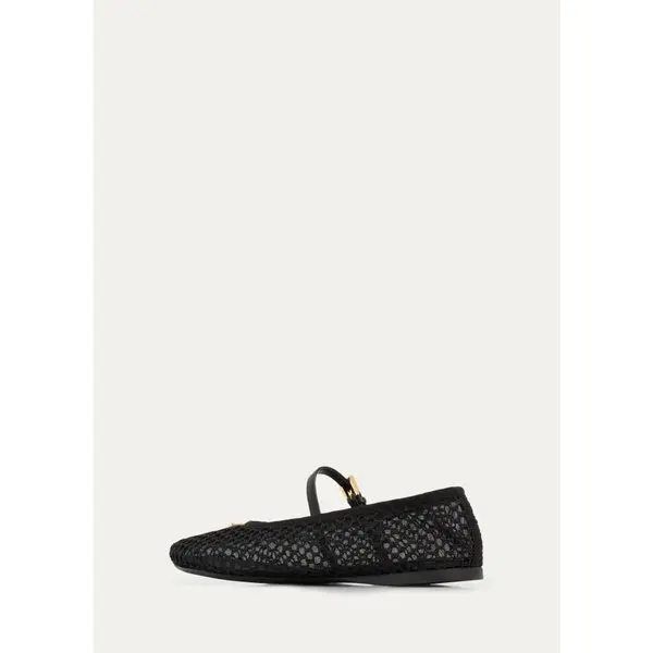 Prada Triangle Logo Mesh Mary Jane Ballerina Flats