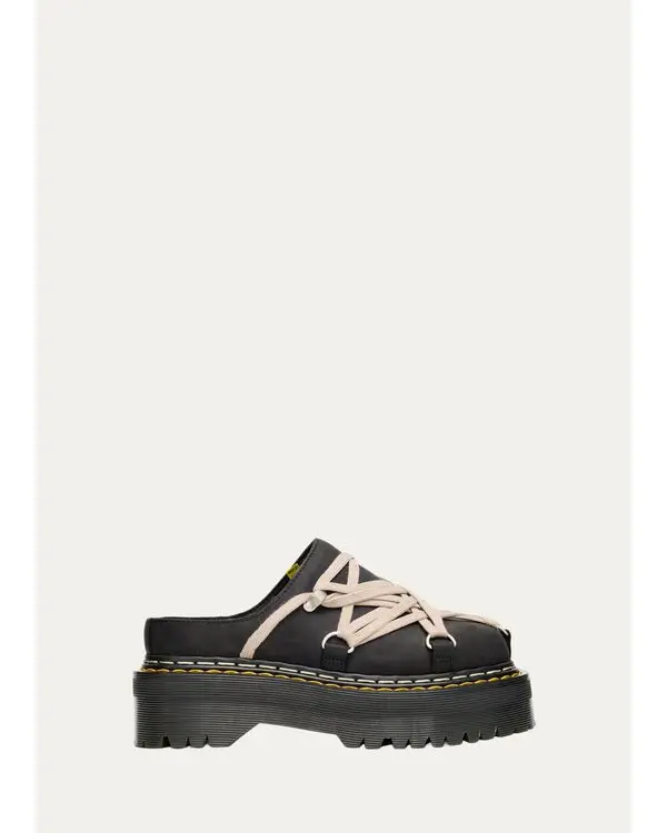 DR. MARTENS X RICK OWENS X Dr. Martens Quad Sole Megalace Leather Mules